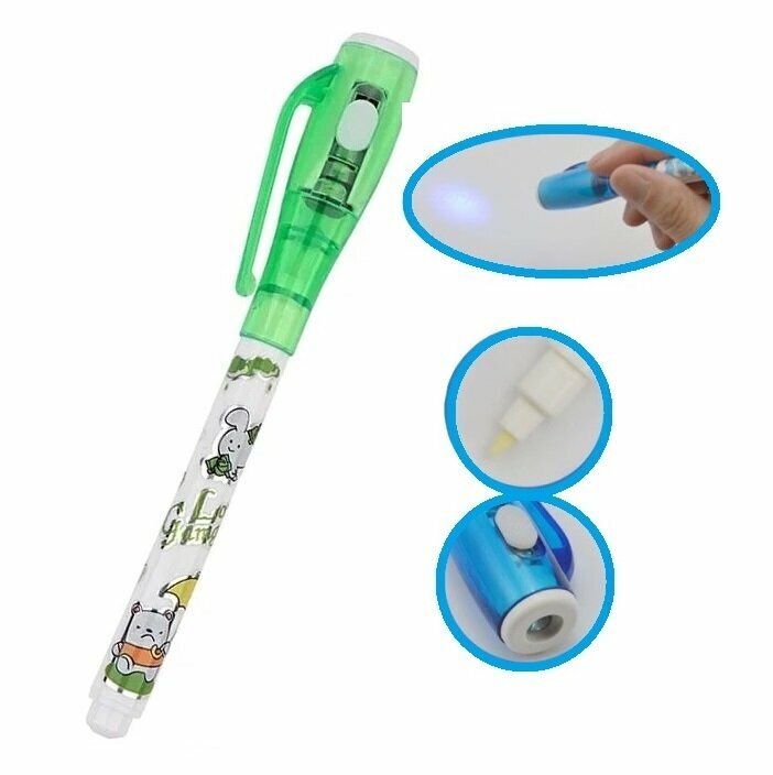 Ручка-шпион с невидимыми чернилами + ультрафиолетовый фонарик в индивидуальной упаковке цвет зеленый