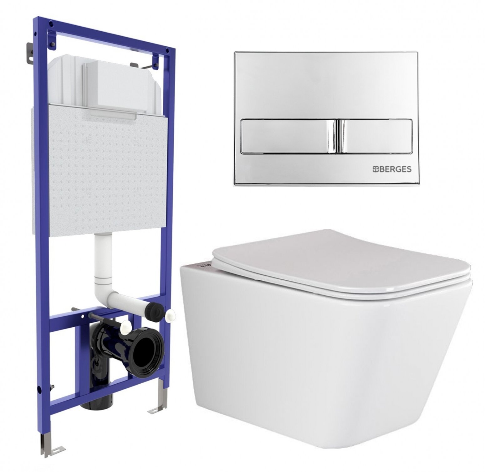 Комплект 3 в 1 инсталляция Berges Wasserhaus Novum L3 + Унитаз подвесной Ceramica Nova Metric Rimless CN3007 + кнопка хром
