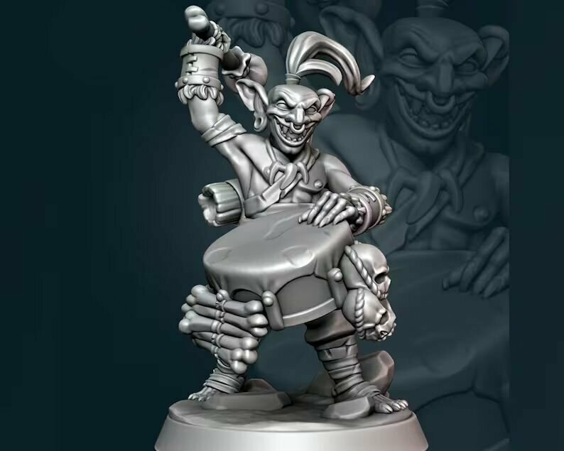 Гоблин Шаман (Бард, Варвар, Колдун) миниатюра для DnD (ДнД), Pathfinder и других Настольных игр (НРИ, Варгеймов или РПГ), фентези тематика