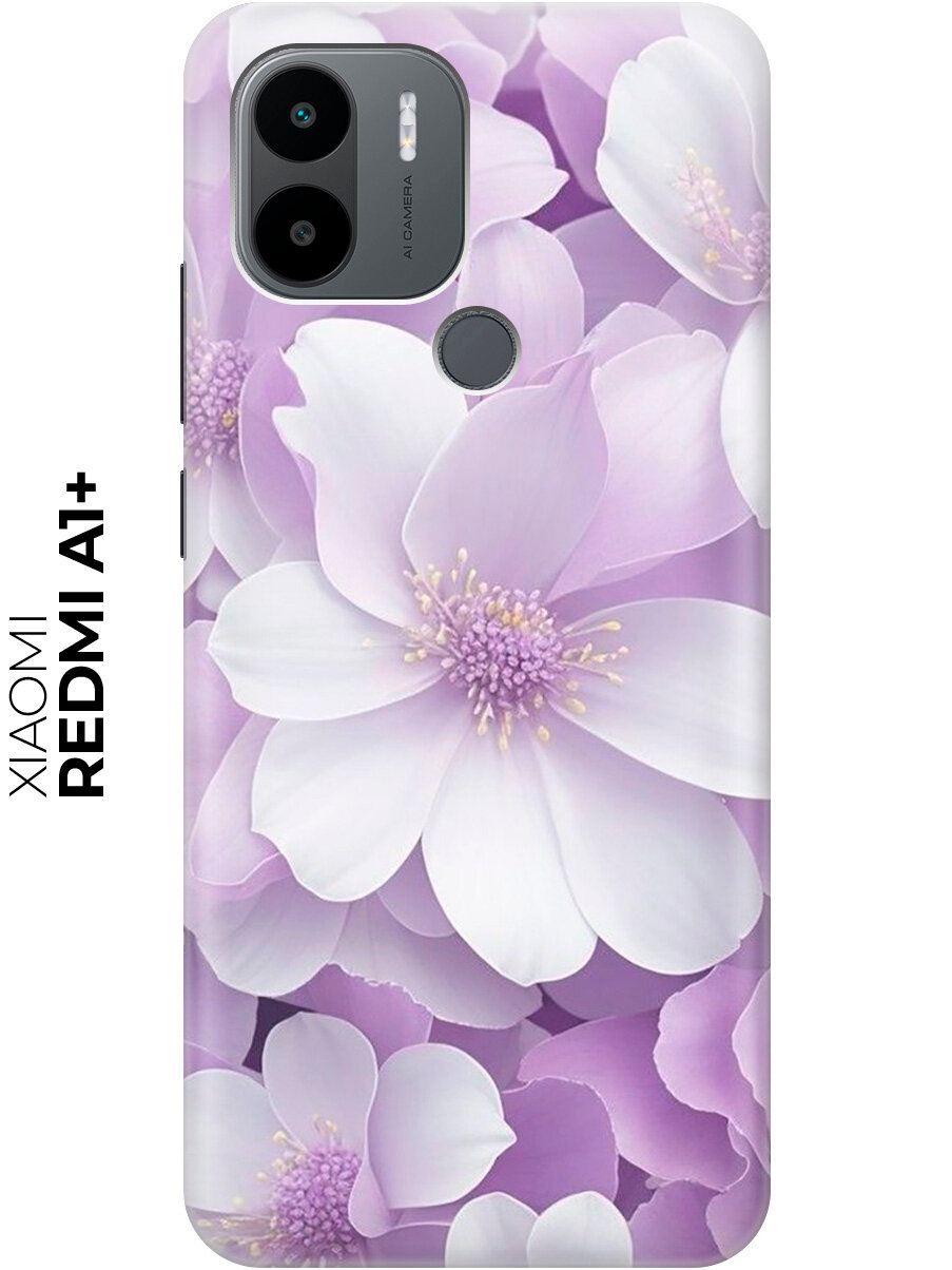 Силиконовый чехол на Xiaomi Redmi A1+ / A2+ / Poco C50 / C51 / Сяоми Редми А1 Плюс / А2 Плюс / Поко С50 / С51 с рисунком "Бело-фиолетовые цветы"