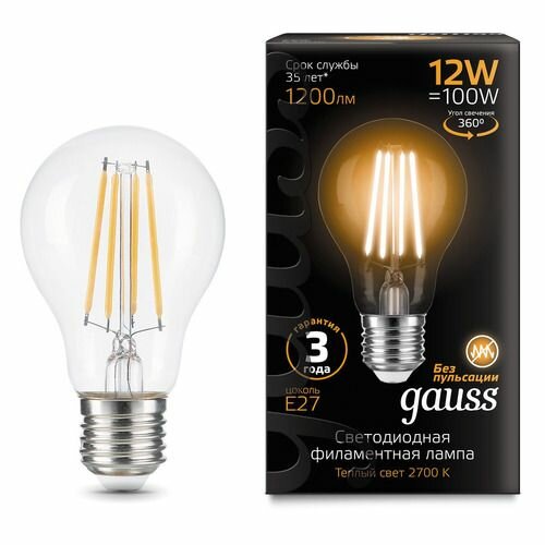 Лампа LED GAUSS E27, груша, 12Вт, 102902112, одна шт.