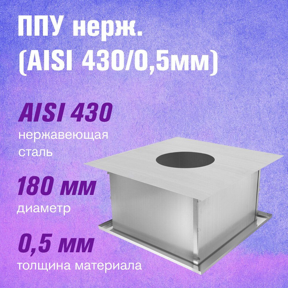 Потолочно-проходной узел ППУ нержавейка для дымохода (AISI 430/0,5мм) (180)