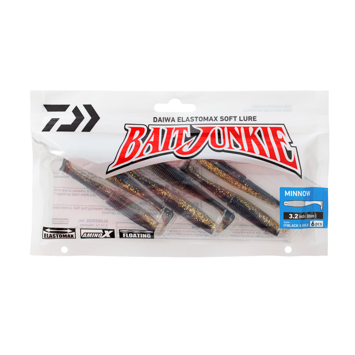 Силиконовая приманка Daiwa Bait Junkie 3.2 Minnow BLACK & GOLD (уп. 6 шт)