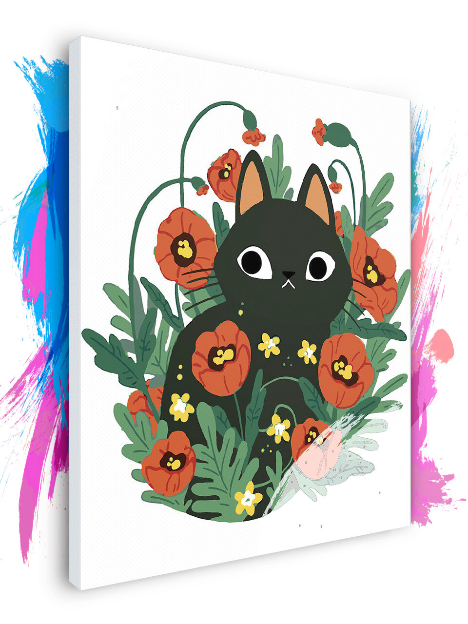 Картина по номерам на холсте Кошка с красными маками, 30 х 40 см