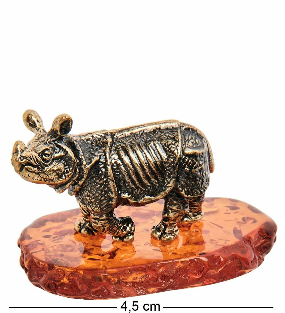 Фигурка Носорог (латунь, янтарь) A2163867 Народные промыслы, бронзовый