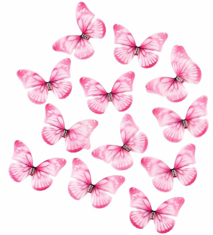 Набор для декора "Бабочка", украшение комнаты для тюля, стен и потолка, интерьерные фигурки для творчества и рукоделия двухслойные, 12 шт, размер 1 шт. - 5 х 4 см, цвет розовый