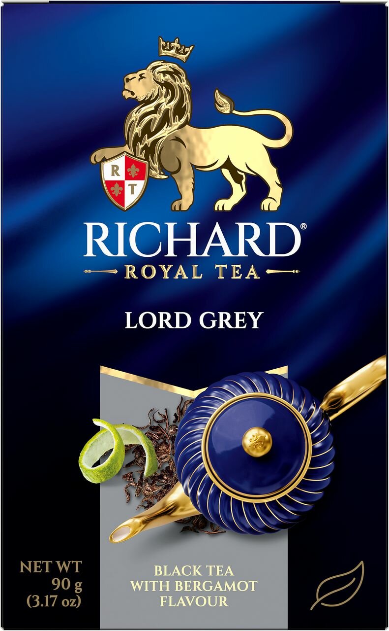 Чай черный RICHARD Lord Grey Цейлонский с ароматом бергамота и лимона, листовой, 90г x 10 упаковки
