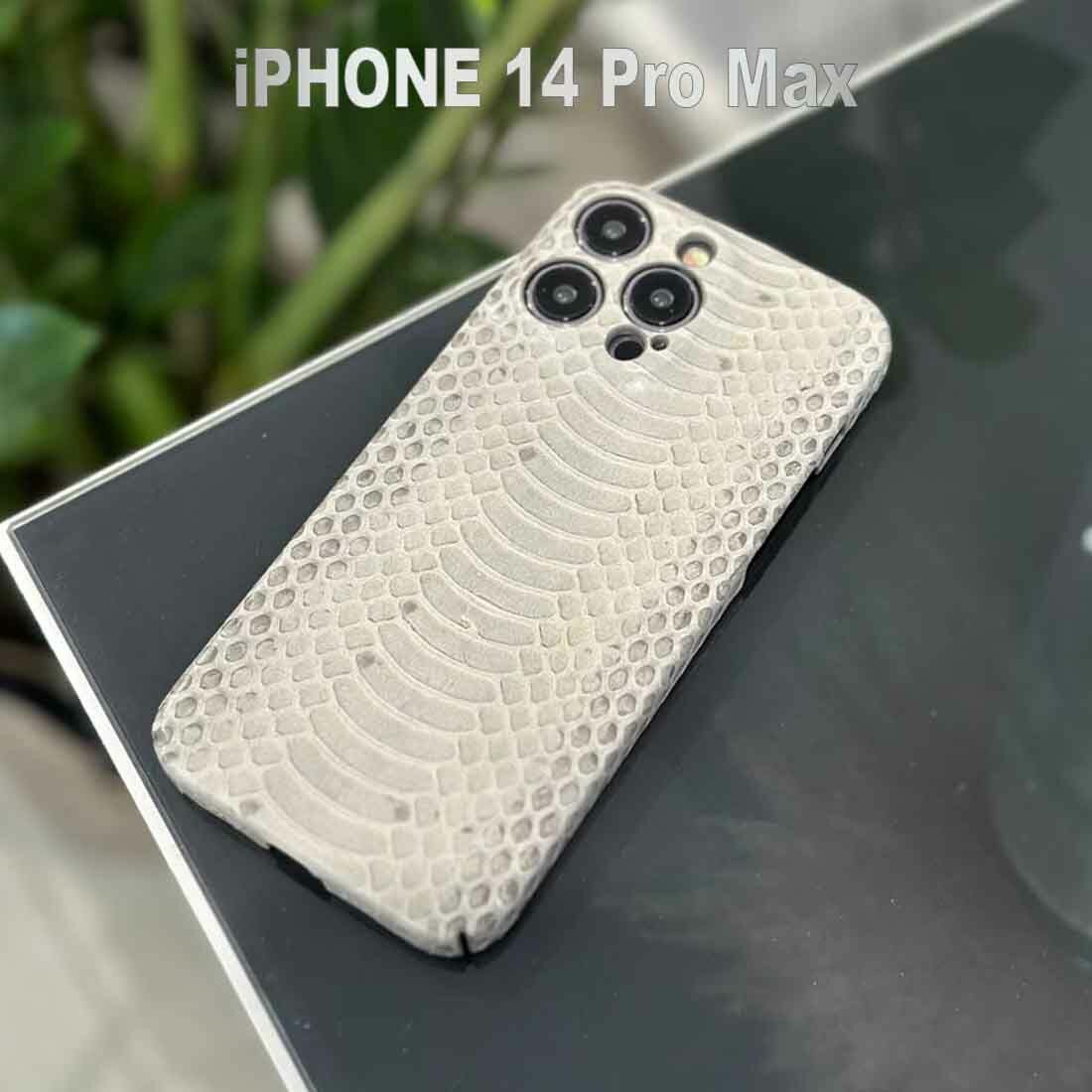 Чехол для IPhone 14 Pro Max из кожи змеи серый