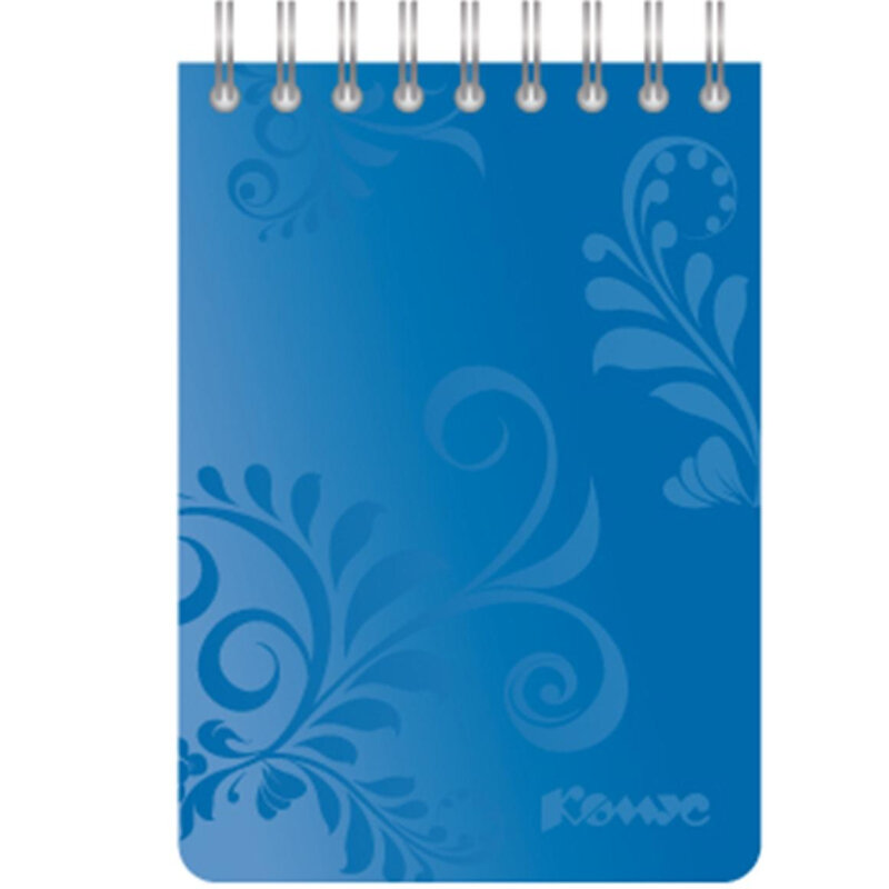 Блокнот Комус Русская серия, А7,50л, евроспираль, синий, клетка, 326337