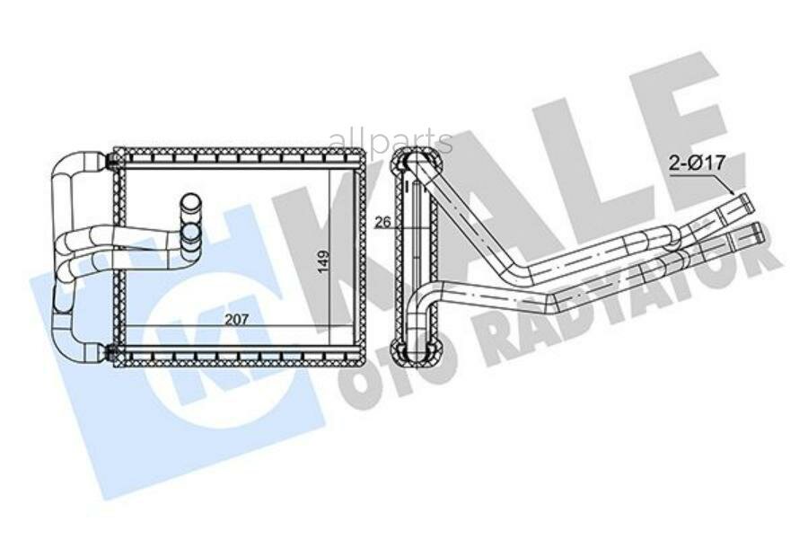 KALE 355175 Радиатор отопителя для а/м Hyundai Tucson (04-)/Kia Sportage (04-) (c 2006г.) (тип Halla) паяный