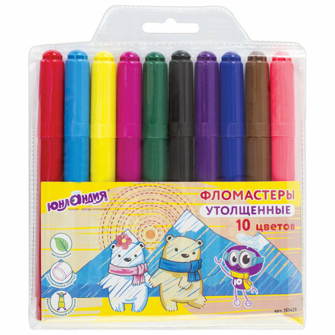 Фломастеры юнландия 10 цветов, "юнландик В арктике", утолщенные, ударопрочный наконечник, ПВХ, 151429