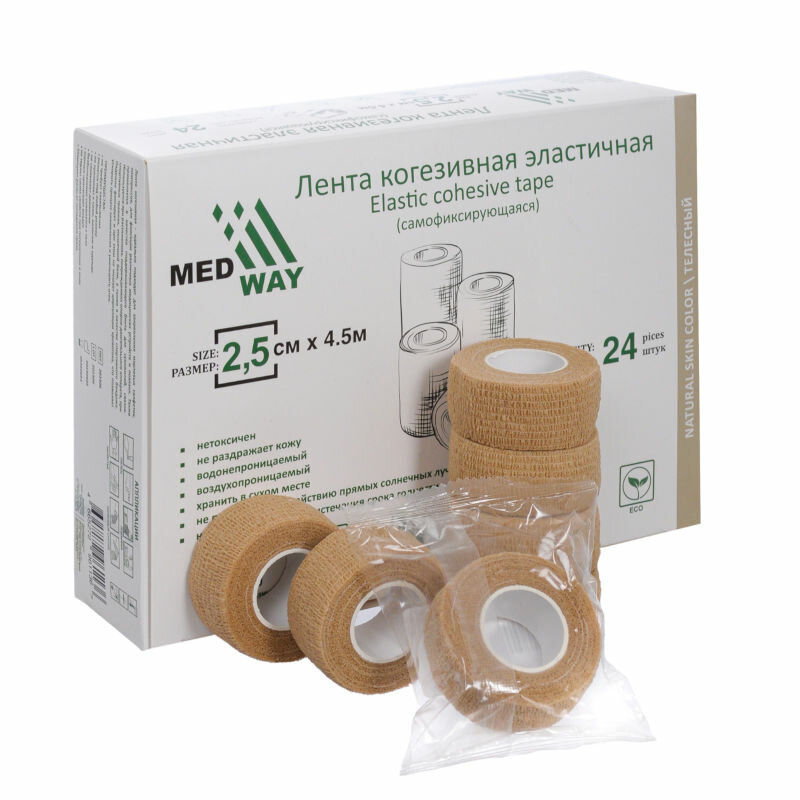 Бинт самофиксирующийся когезивный эластичный MedWay (6 см x 4,5 м, 12 рул)