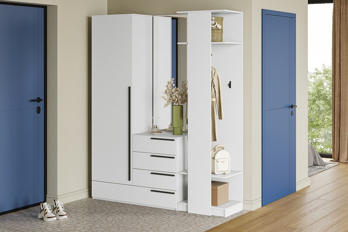 Прихожая МебельЛэнд24 Лорена Пакс - 6 Белый 175x34x200 с зеркалом