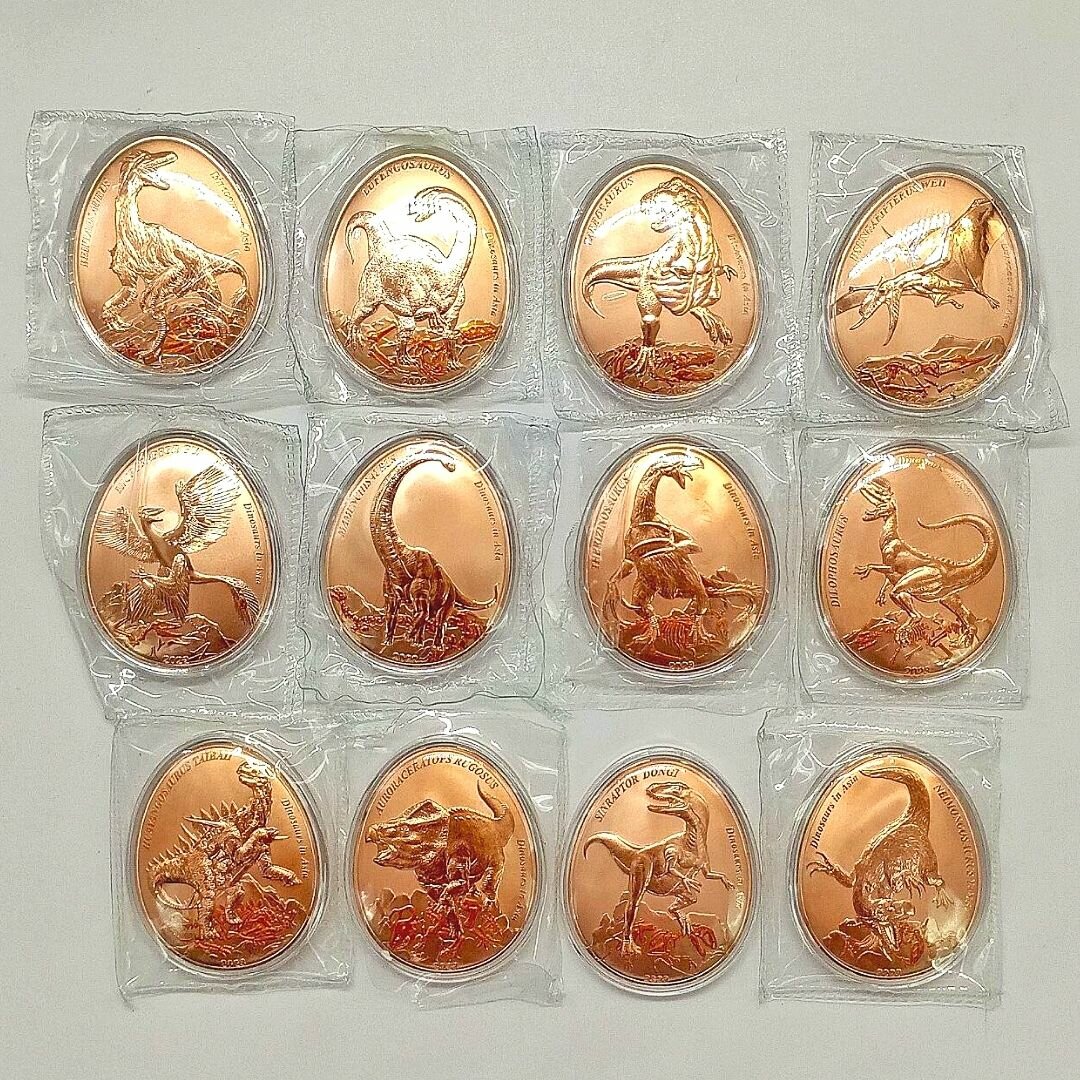 Полный набор 12 монет 20 центов "Динозавры Азии" Самоа, 2022-23 гг.