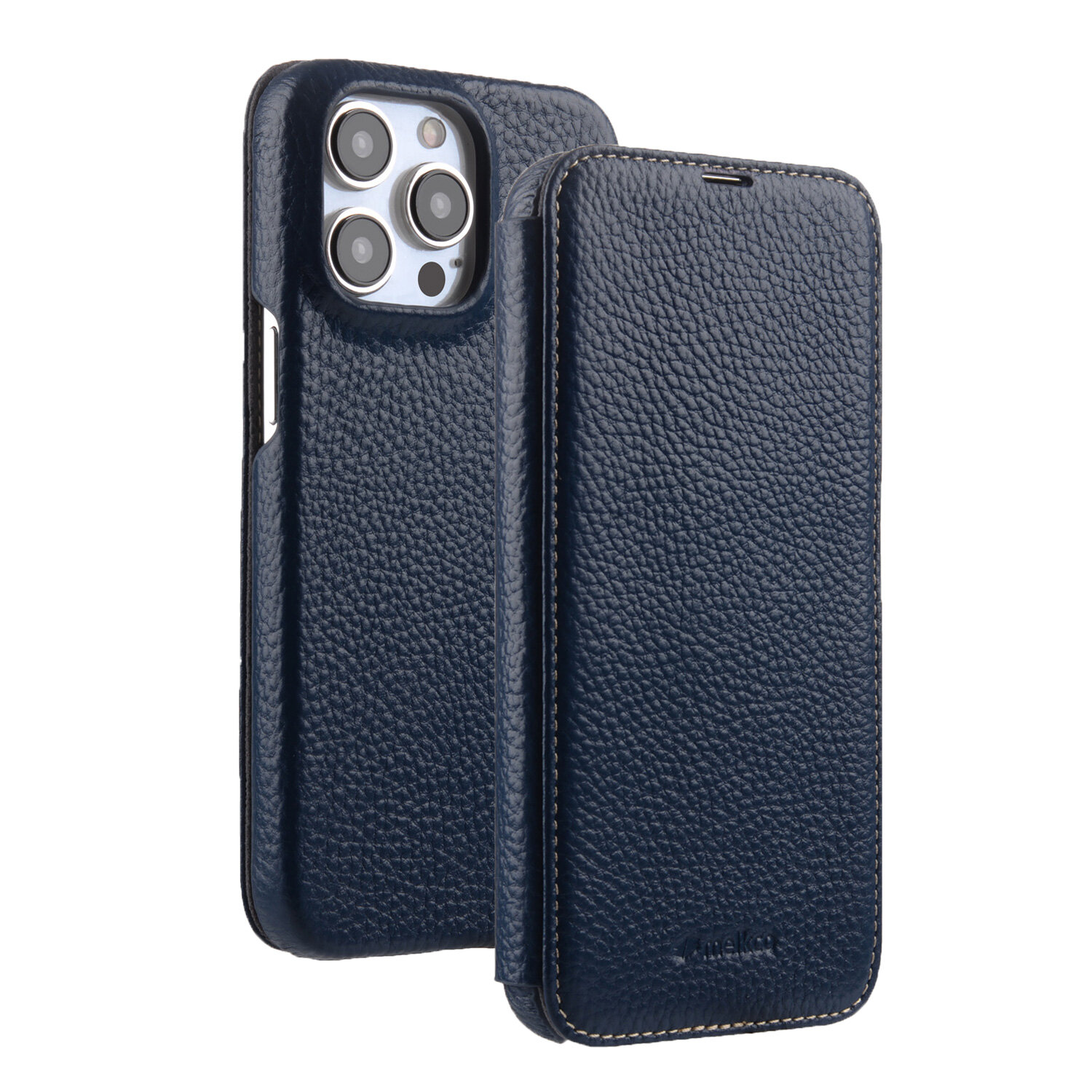 Кожаный чехол книжка Melkco Face Cover Type для iPhone 15 Pro Max, темно-синий