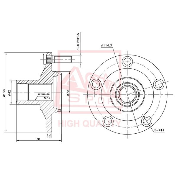 Ступица колеса передняя для автомобиля Mazda, ASVA MZWH-5F (1 шт.)