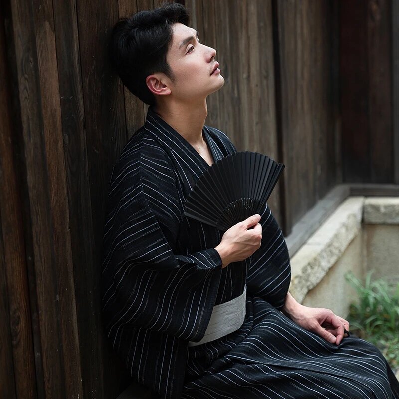 Традиционное японское кимоно, костюм самурая юката, летние мужские длинные халаты с поясом, L, 3