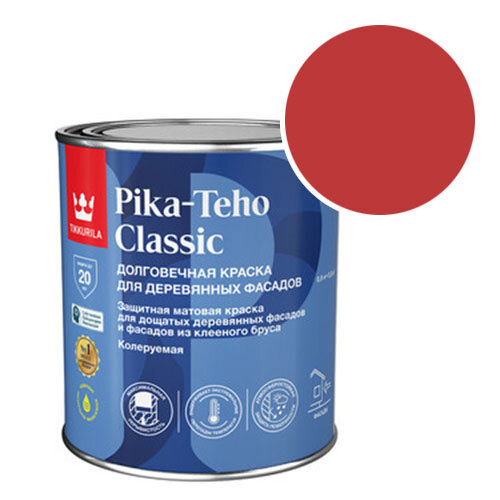 Краска фасадная по дереву Tikkurila Pika-Teho Classic водно-дисперсионная RAL 3020 (Транспортный красный - Traffic red) 0,9 л