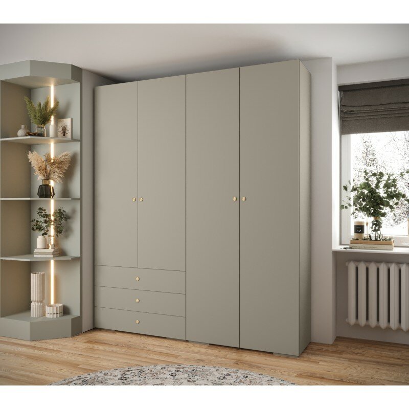 Шкаф распашной МебельЛэнд24 Люксор - 4.3 Кашемир 200x47x236 бежевый для одежды четырехдверный со шкафом с 3 ящиками