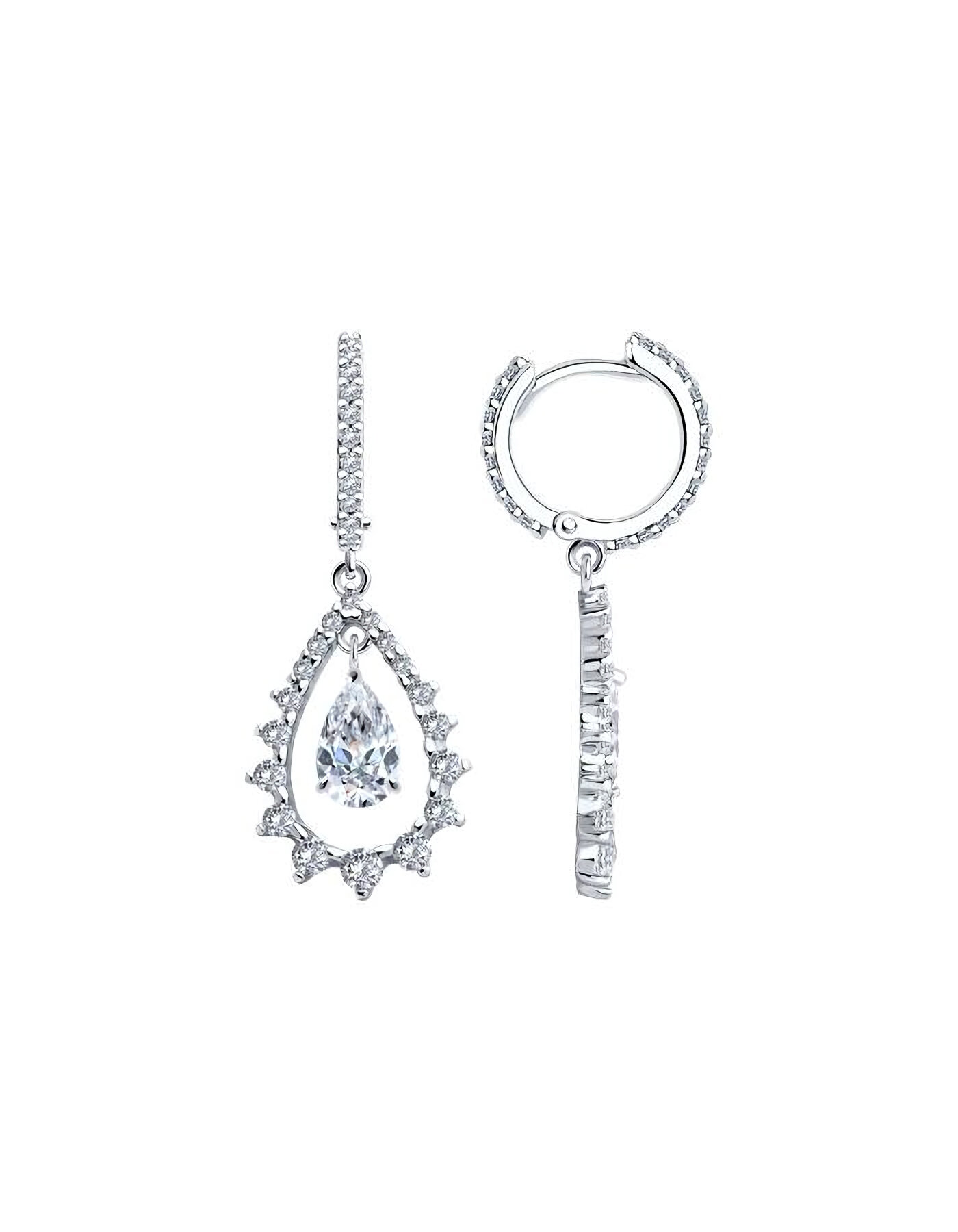 Серьги конго, серебро, 925 проба, родирование, фианит