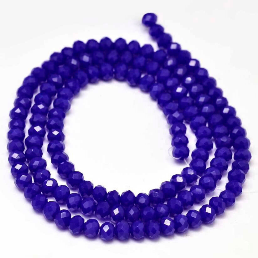 Бусины стеклянные 8х6мм, граненые, рондели, синие, непрозрачные, 65 шт, низка