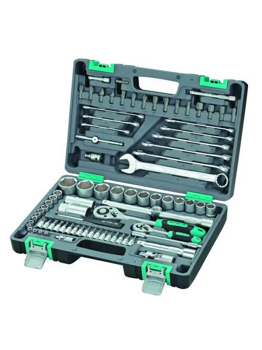 Набор инструмента, 1/2, 1/4", CrV, пласт. кейс, 82 предмета STELS 14105