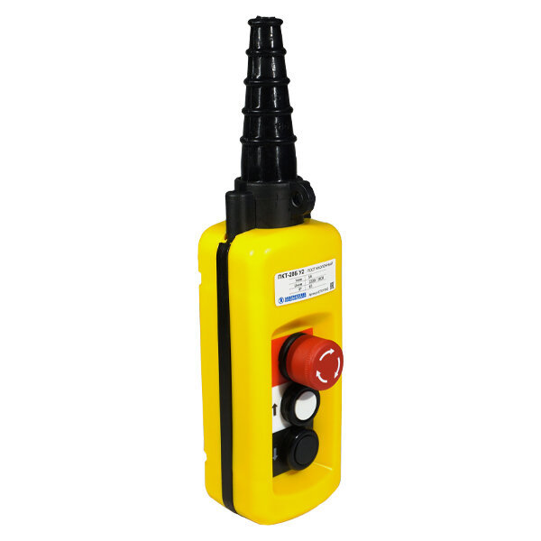 Пост кнопочный Электротехник ПКТ-20Б У2, IP65, кнопка блокировка с фиксацией (красная), вверх, вниз, 2NO, ET011042