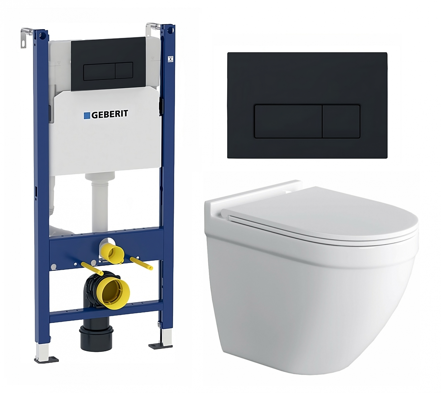 Комплект 3 в 1 инсталляция Geberit Duofix + Унитаз подвесной Owl 1975 Cirkel-H + кнопка черная матовая