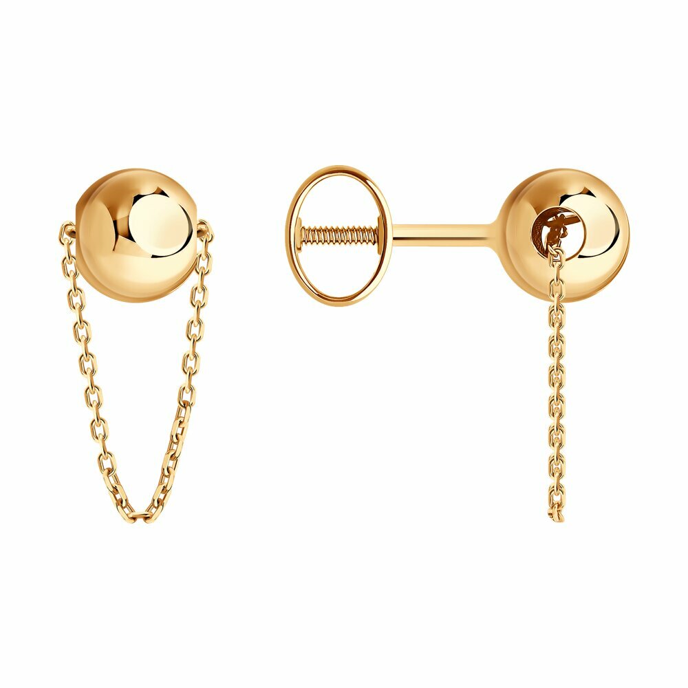 Серьги пусеты, красное золото, 585 проба