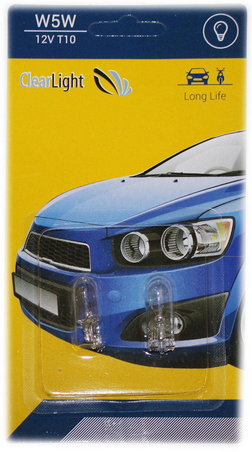 Лампа W5W (Clearlight) T10 12V (блистер 2 шт.), CL-W5W-12V 2B