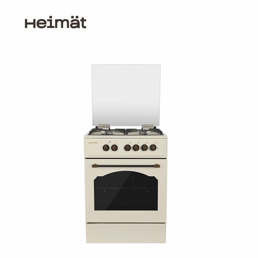 Плита Heimat HM-GS60E4CEK, газовая, 60 см, эмаль, бежевый, конвекция