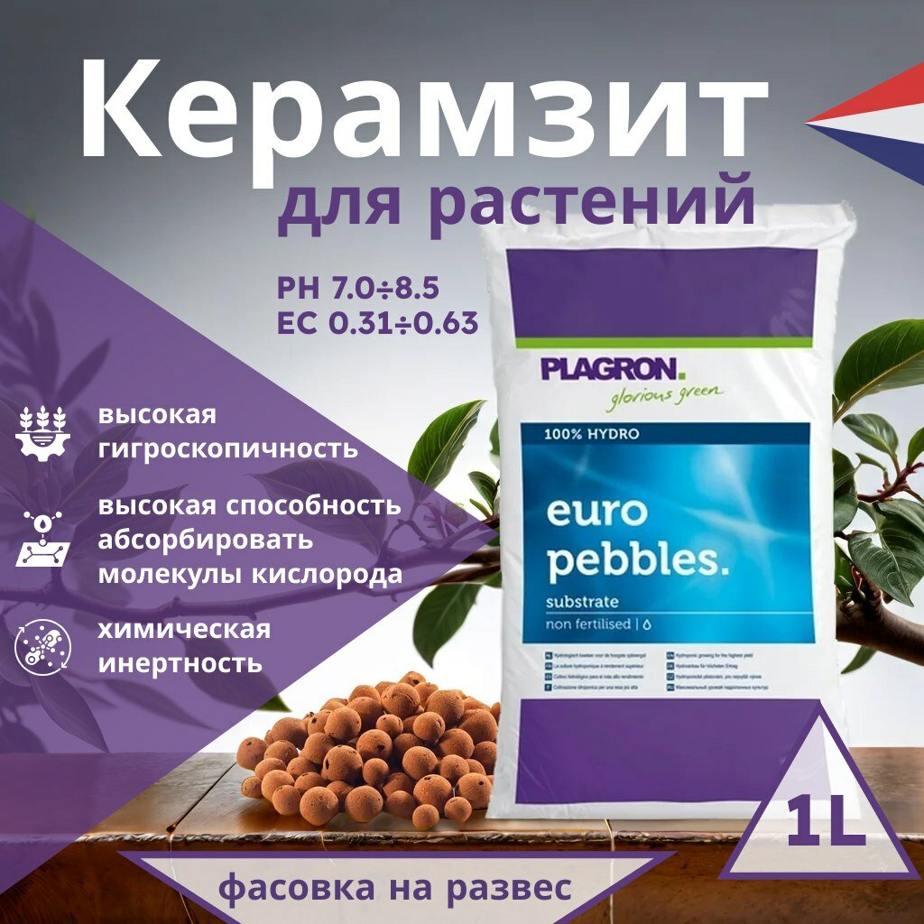 Керамзит для грунта и земли, универсальный Plagron Europebbles 1 л.