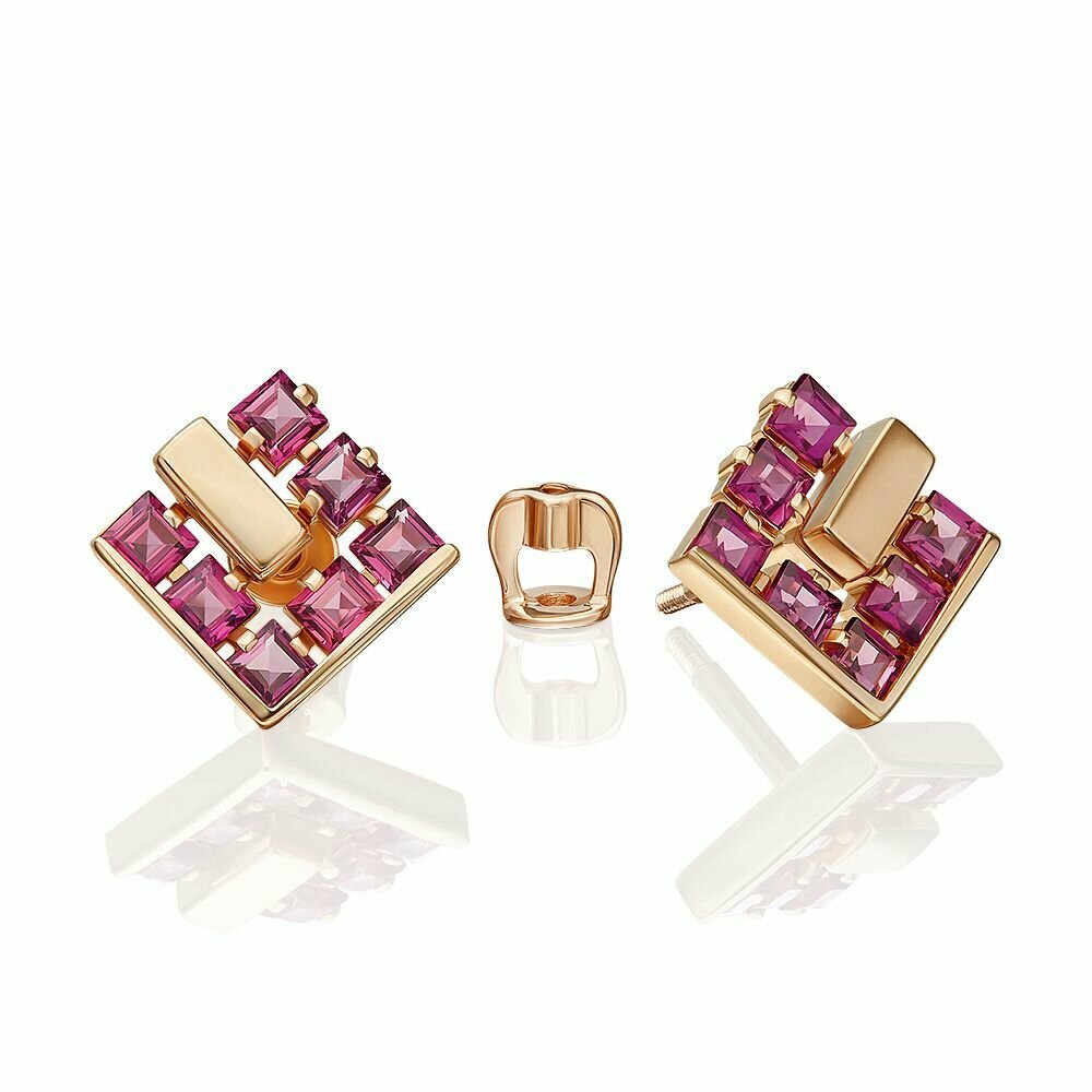 Серьги пусеты, красное золото, 585 проба, гранат