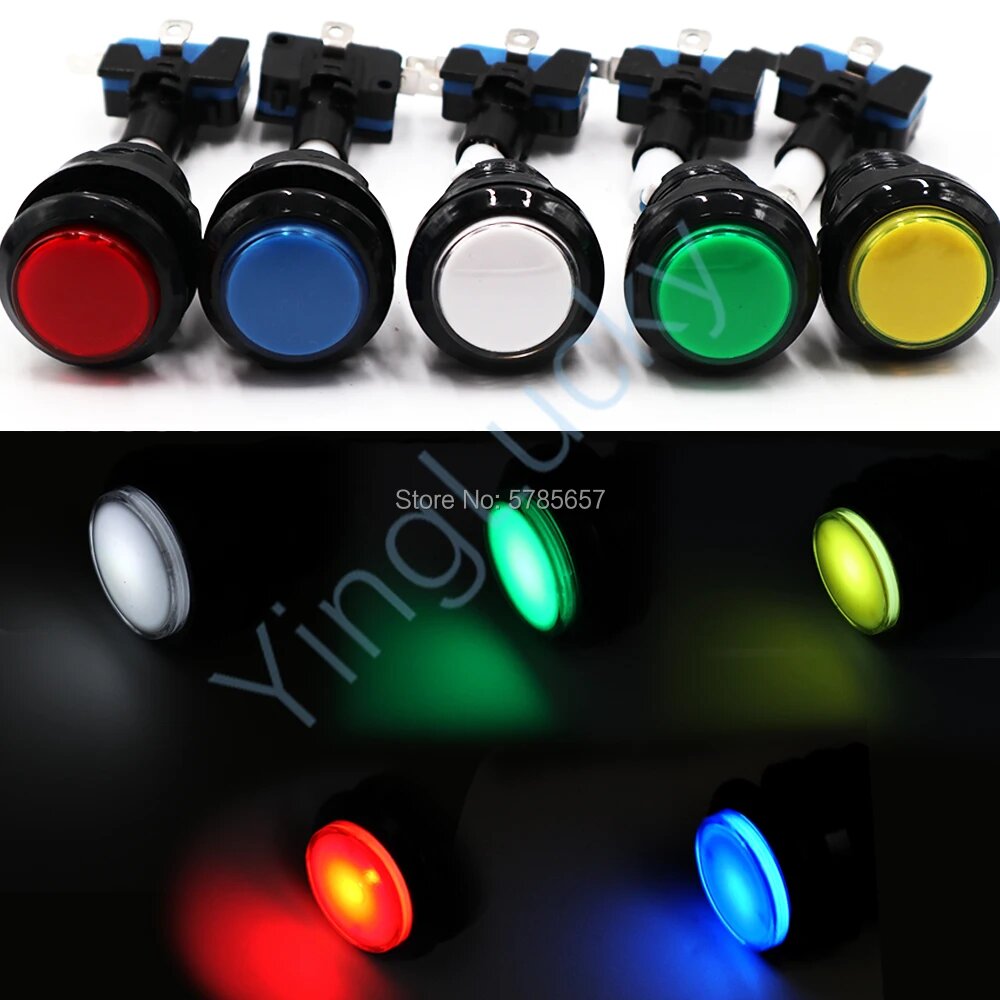 Кнопки для игровых автоматов YingLucky, 10 шт, черные, 33 мм, с подсветкой 10pcs blue