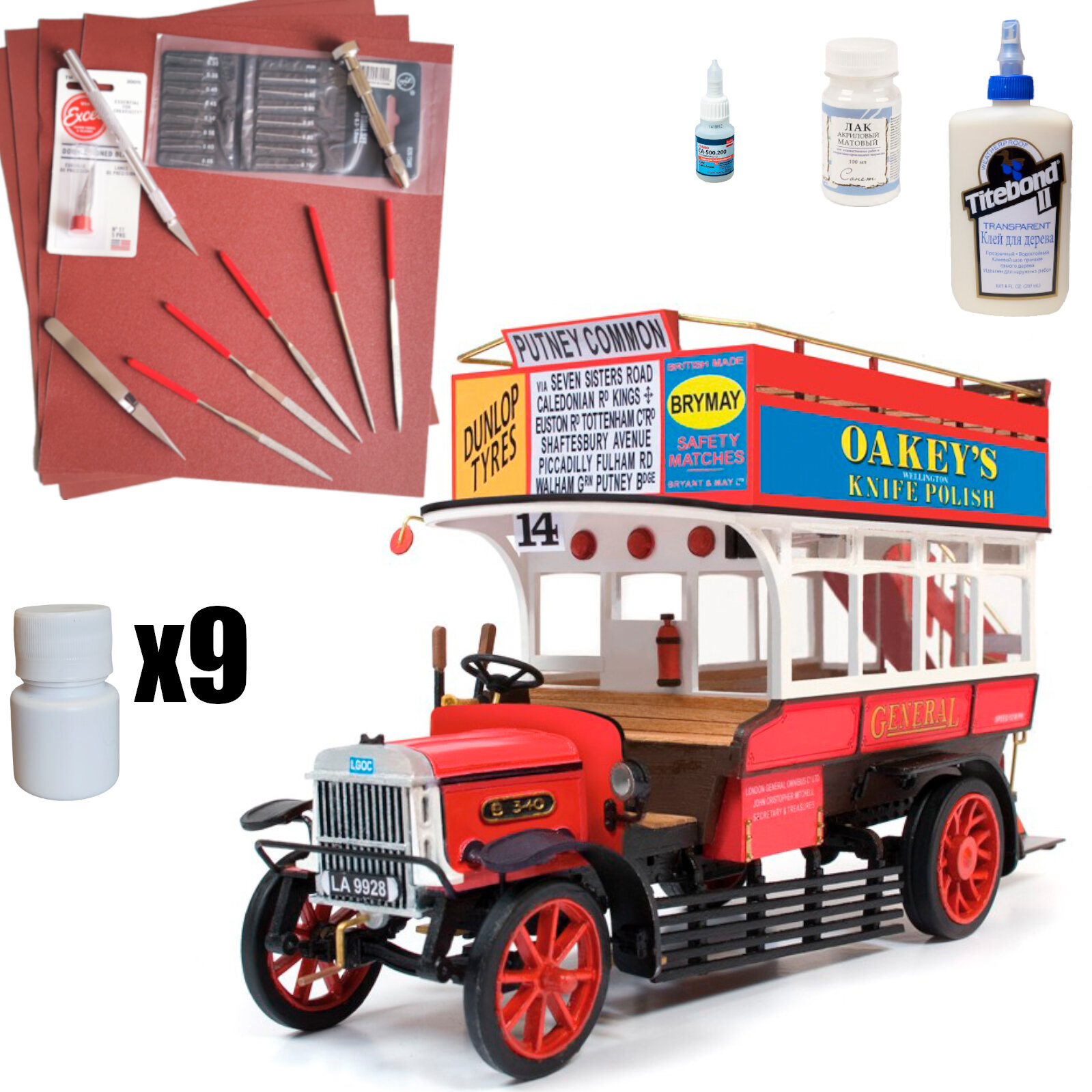 Модель автобуса от OcCre, Dennis Bus B-Type, 290х96х157 мм, М.1:24, подарочный набор с инструментами
