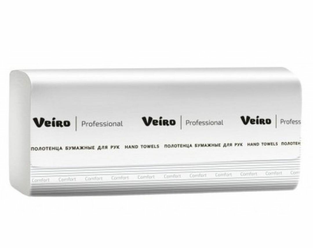 Полотенца бумажные Veiro Professional Lite, Z-сл, 2-сл, белые, 200 л в пачке. Размер листа 24х21,6 см