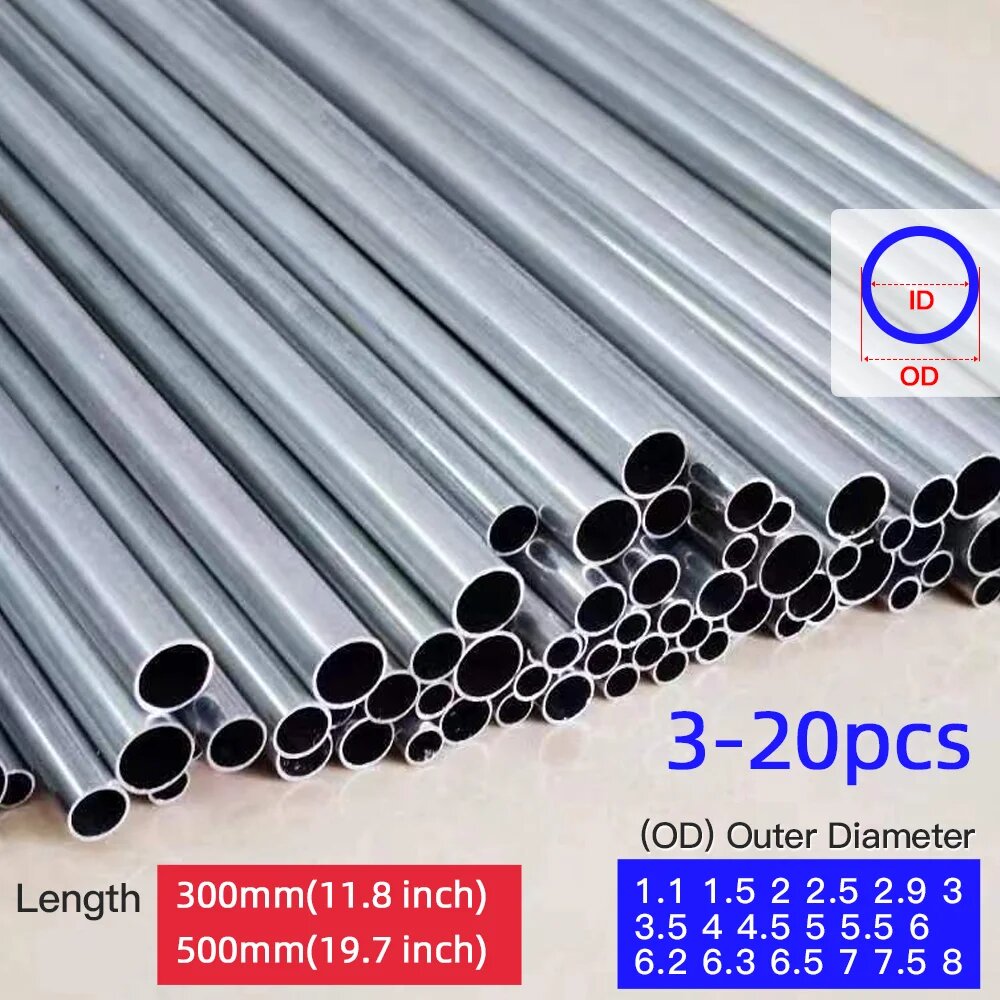 Алюминиевые трубы 6063, 3-20 шт. OD 8.5 x ID 7.5mm, 20 pieces, 500mm