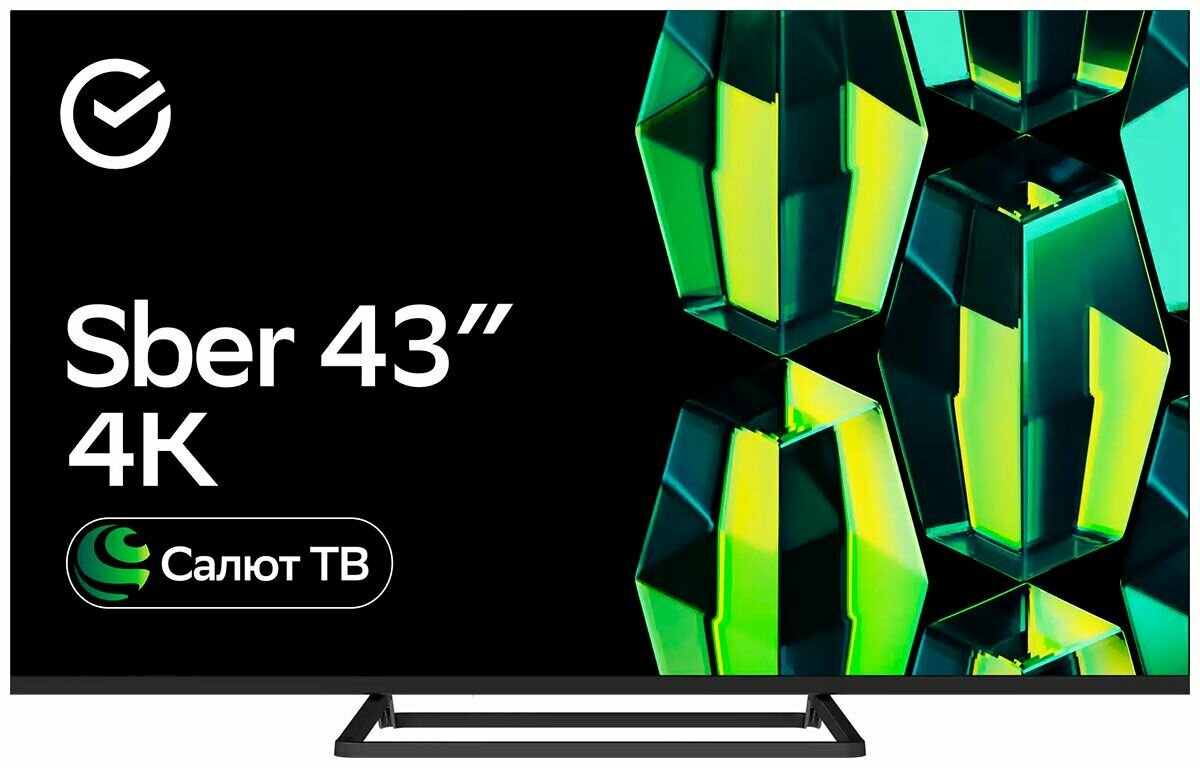 Телевизор Sber SDX-43U4128, экран 43 дюйма, 3840х2160, Салют ТВ, черный