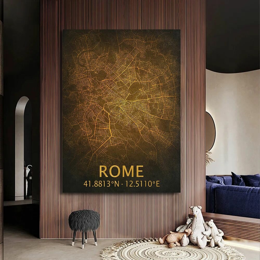 Картина на холсте, карта схема Рима, Италия, 50х70 см.