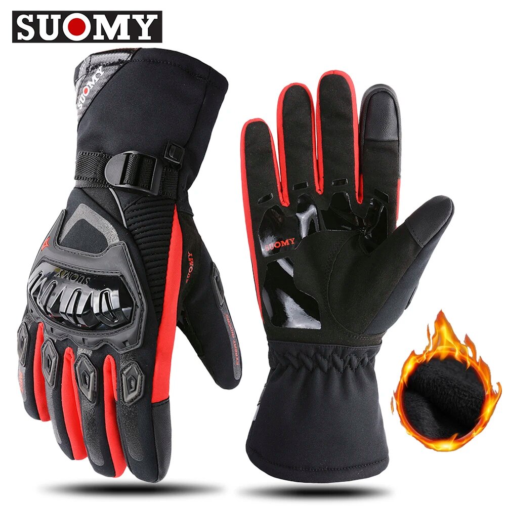 Обновление новых зимних теплых мотоциклетных перчаток Suomy, новые водонепроницаемые ветрозащитные перчатки Guantes Moto Luvas с сенсорным экраном Motosiklet Eldiveni M, Red