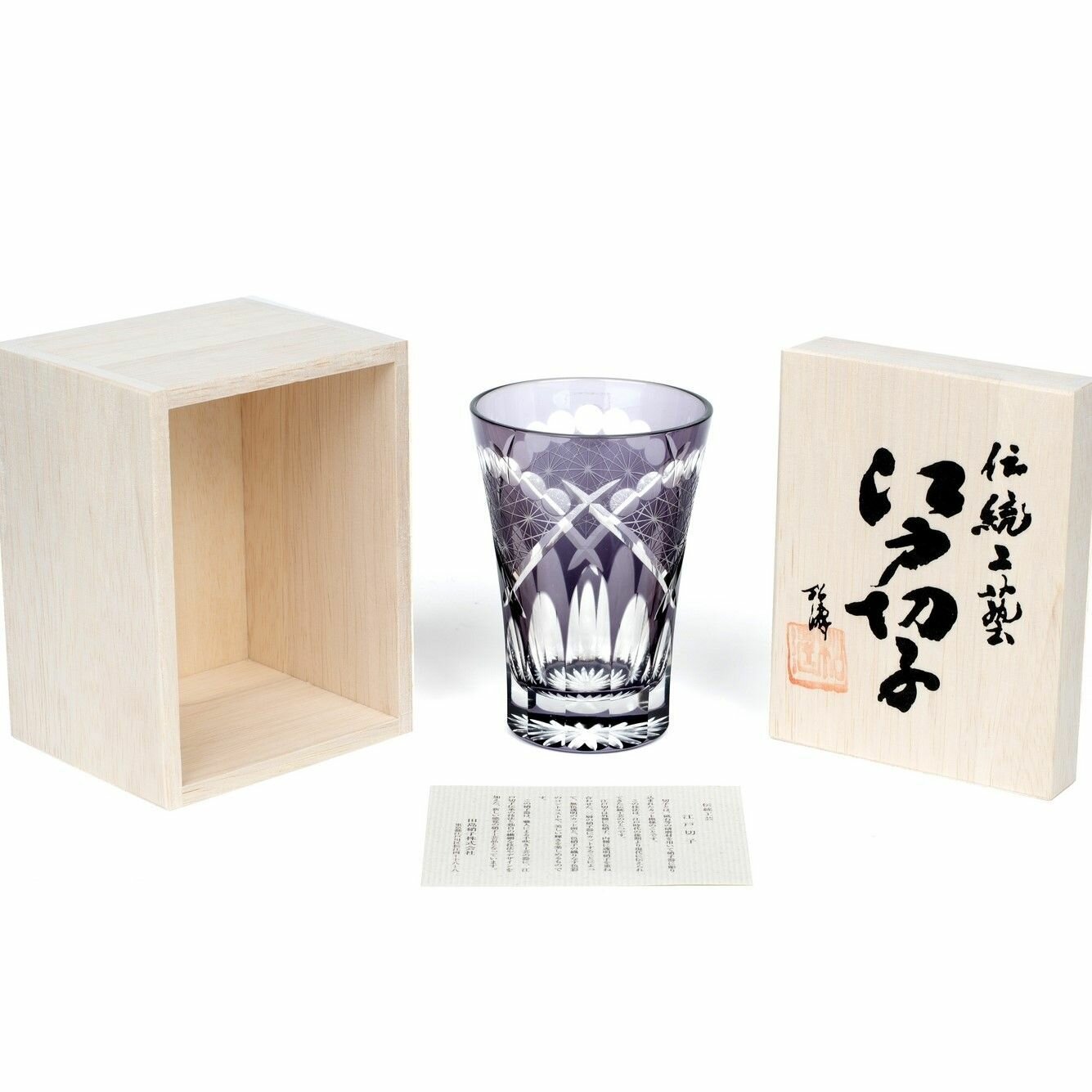 Стакан TAJIMA GLASS "Хризантема и Веер", стекло, 240мл, фиолетовый, в деревянном футляре