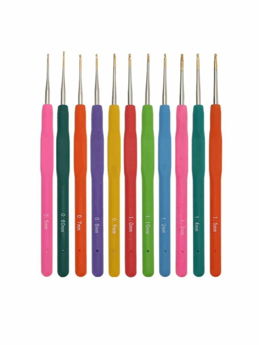 Комплект вязальных крючков для кружева с эргономичными ручками (11 штук 0,5 - 1,5 мм)