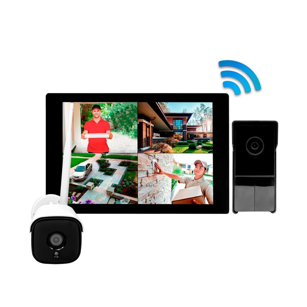 Беспроводной домофон TUYA с камерой - Sky-Net 1000 (1+1)-2.4G (N49933CV): HD экран 10 дюймов, вызывная панель и видеокамера 3MP