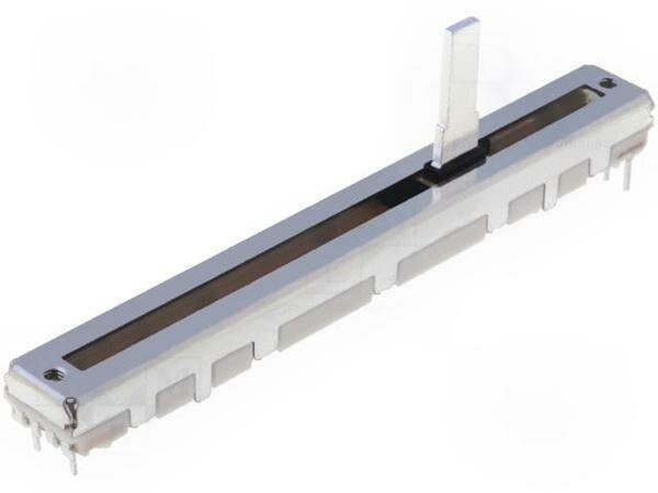 Потенциометр ALPS RS6011DY-10KDX2, движковый, 10 кОм, 100 мВт, THT, логарифмический, серебристый, 1 шт