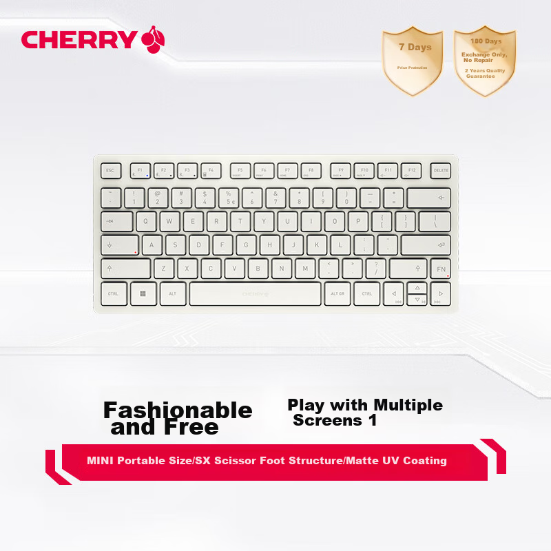 Компактная и тонкая клавиатура CHERRY KW7100 MINI, Milk White, портативная, Bluetooth-клавиатура, тонкопленочная