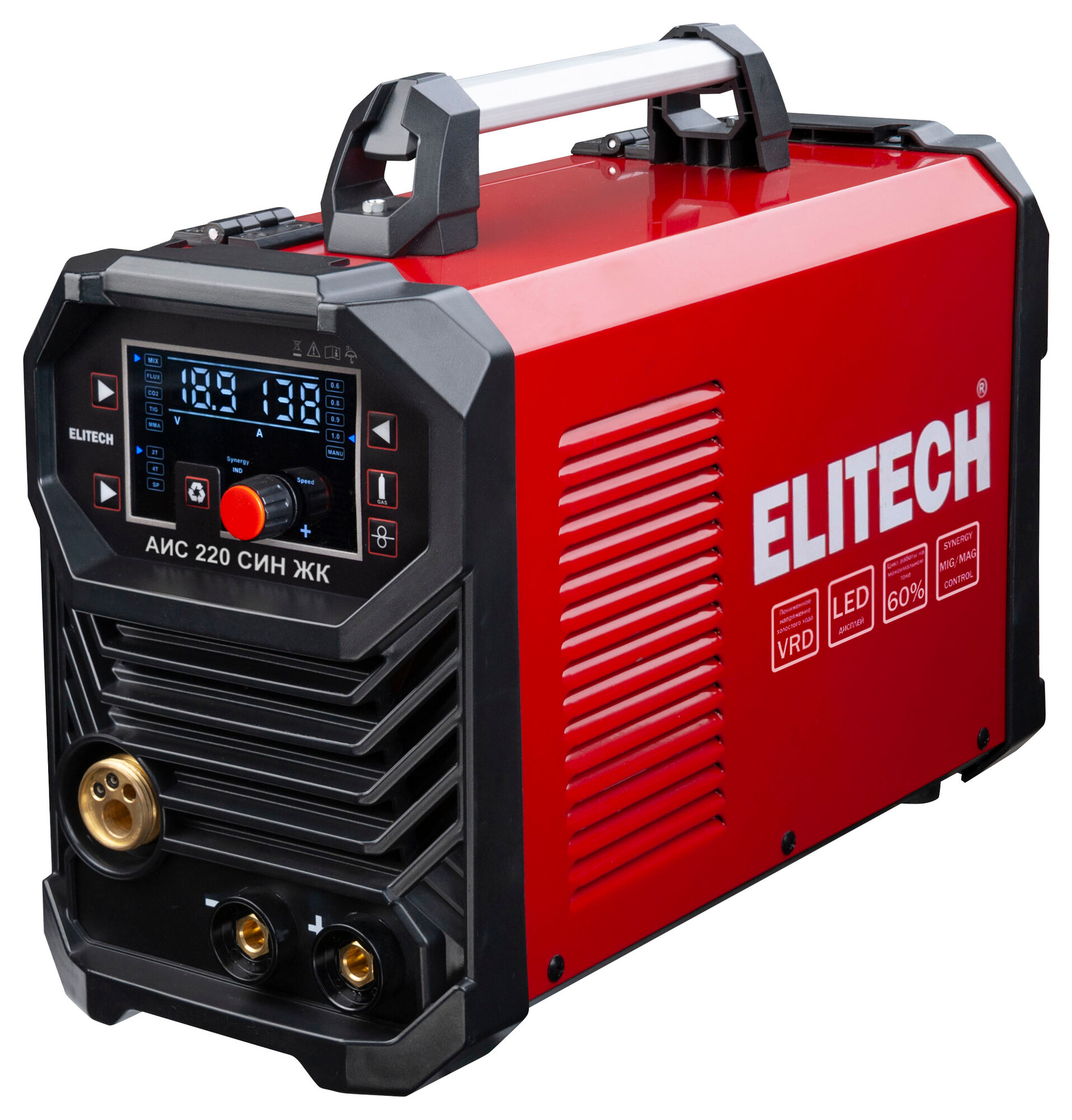 Сварочный полуавтомат Elitech АИС 220 СИН, ЖК-дисплей, синергетический