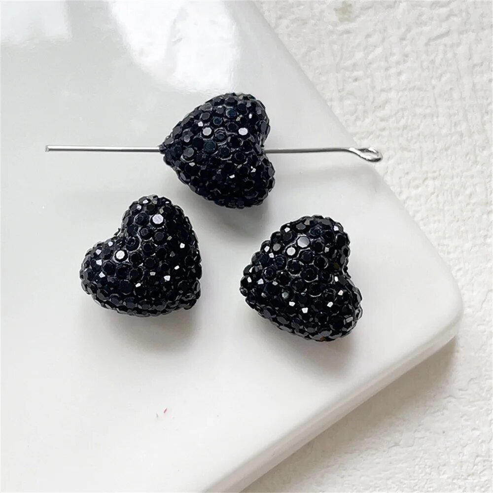 Серьги-иголки с черными стразами в форме сердца, 2 шт