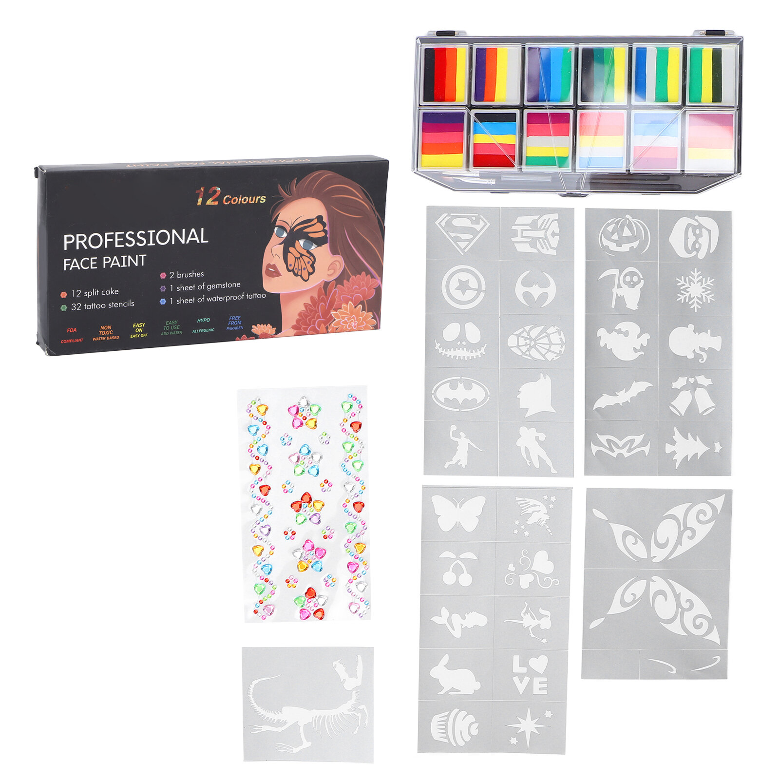12 цветов набор для окраски тела не токсичный безопасный набор высокого насыщения набор для макияжа на хэллоуин для детей взрослых