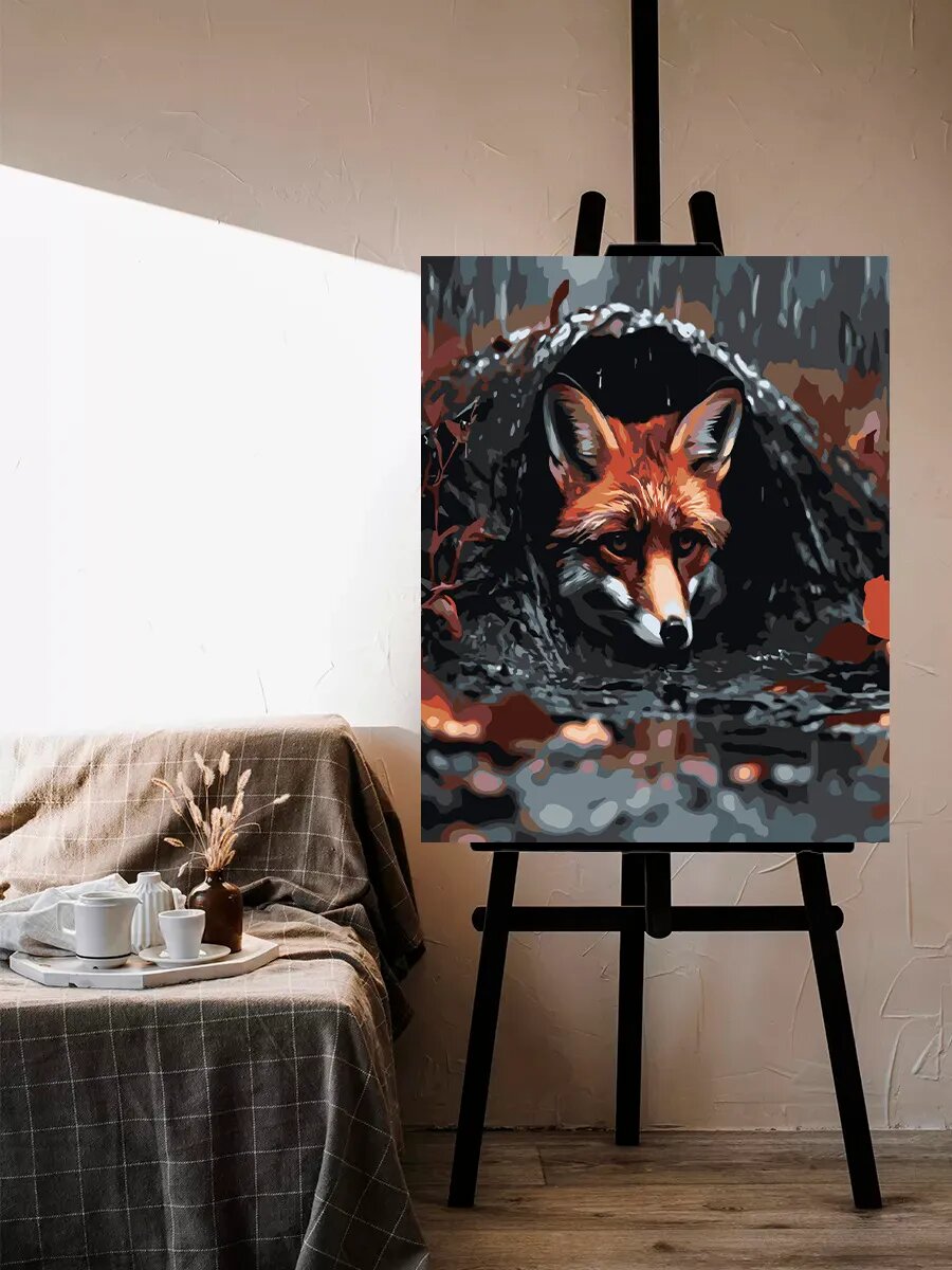 Картина по номерам Грустная Лисичка Животное Лиса Дождь