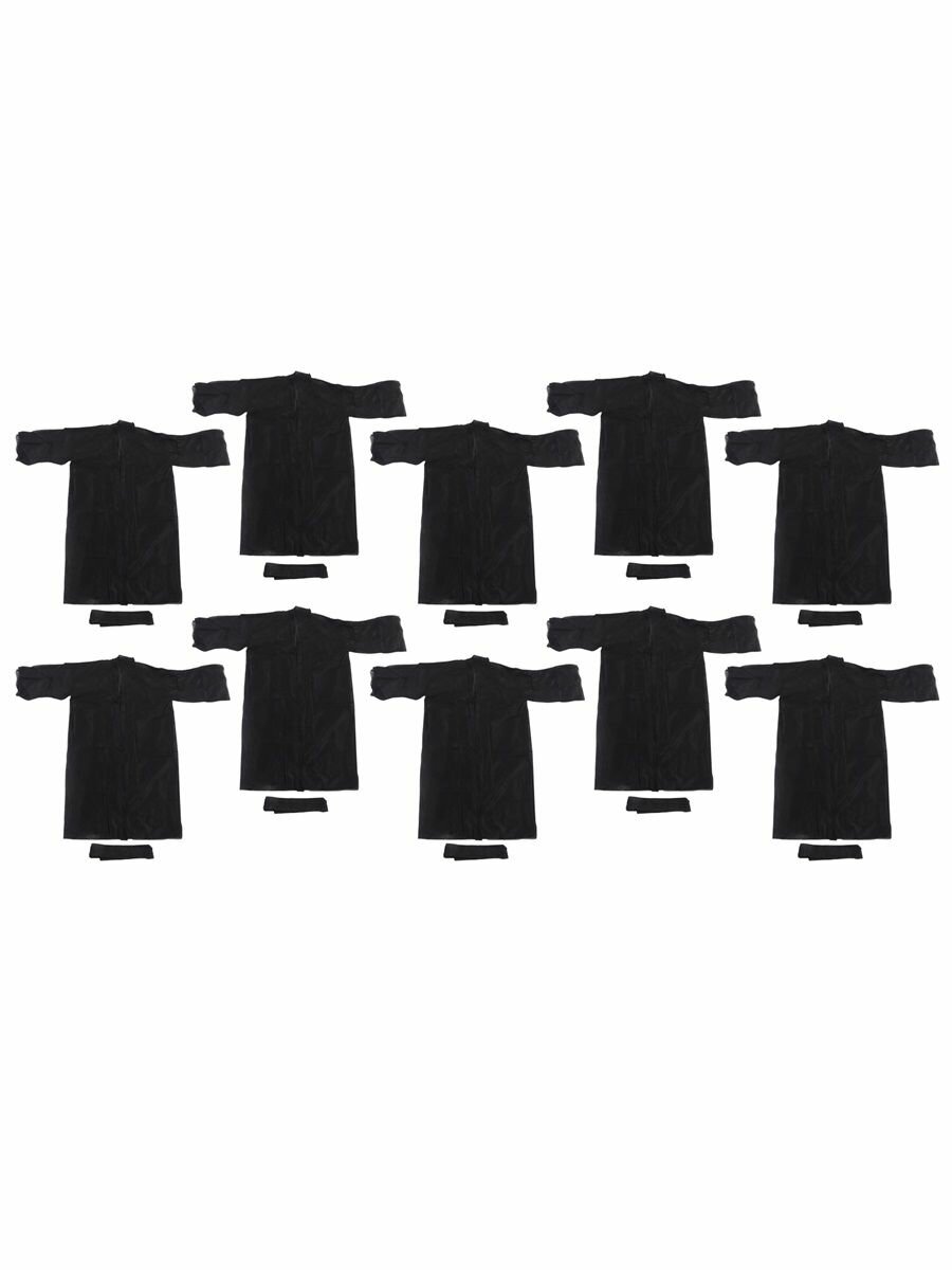 Халат для салона красоты, 10 шт, черный нетканый одноразовый халат с поясом для использования в парикмахерской